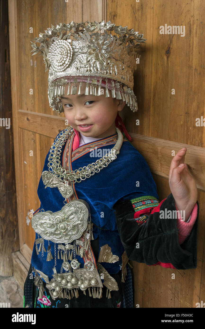 Miao girl in traditional attire 1, Langde Shang Miao Village, Guizhou ...