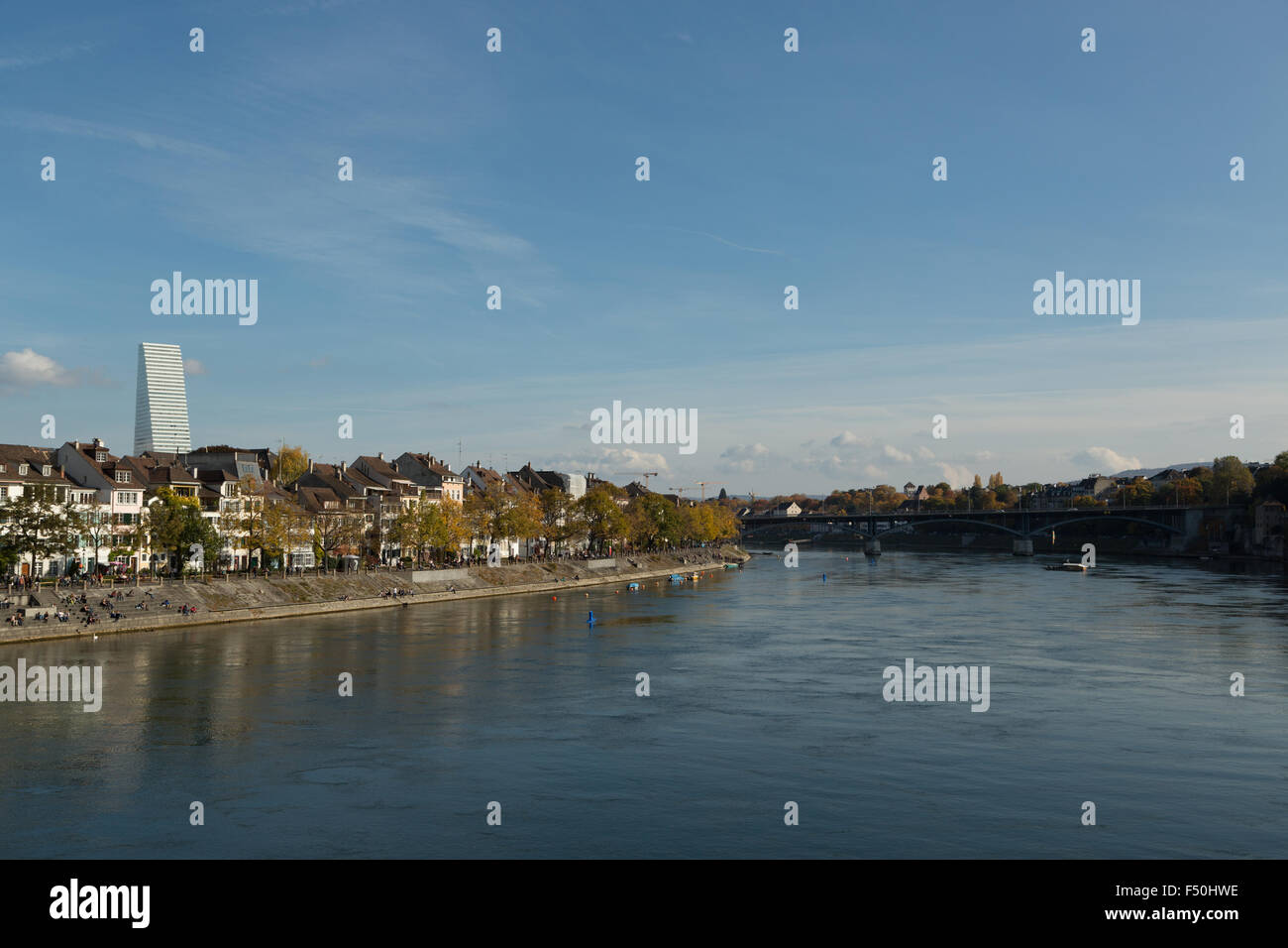 A photograph of Basel on the Rhine River in Switzerland in Autumn ...