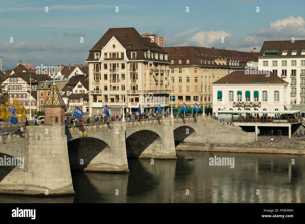 A photograph of Basel on the Rhine River in Switzerland in Autumn ...