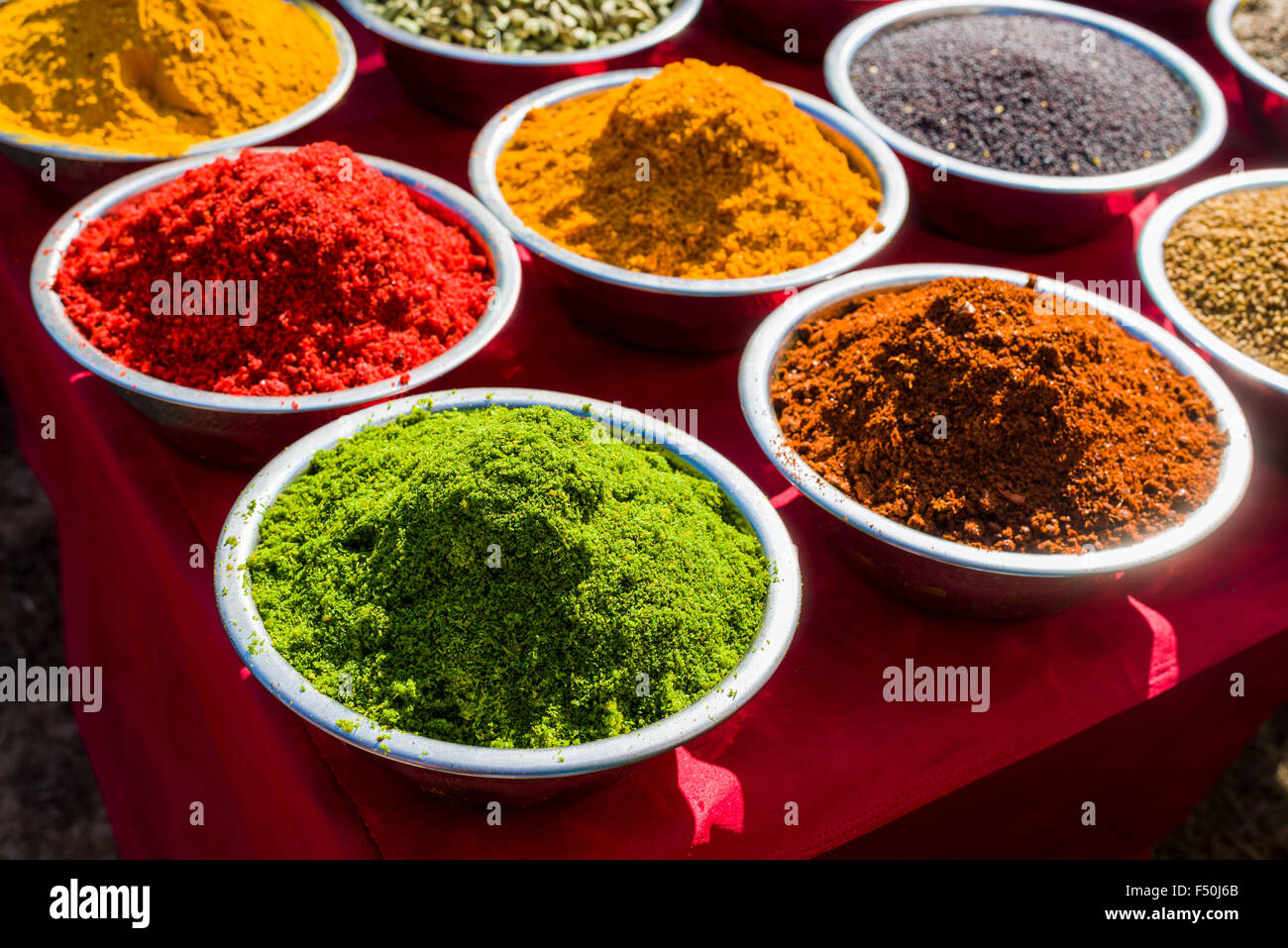Many different goods like typical indian spices and curries are ...