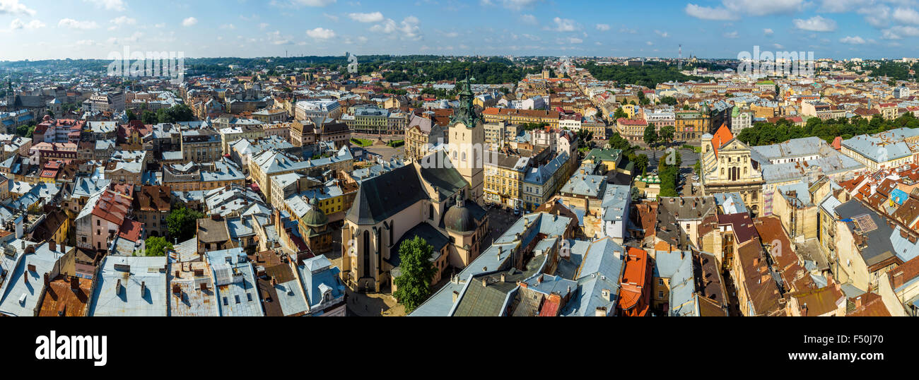 Lviv panoramic bird's-eye view of from of the city centre in Ukraine ...