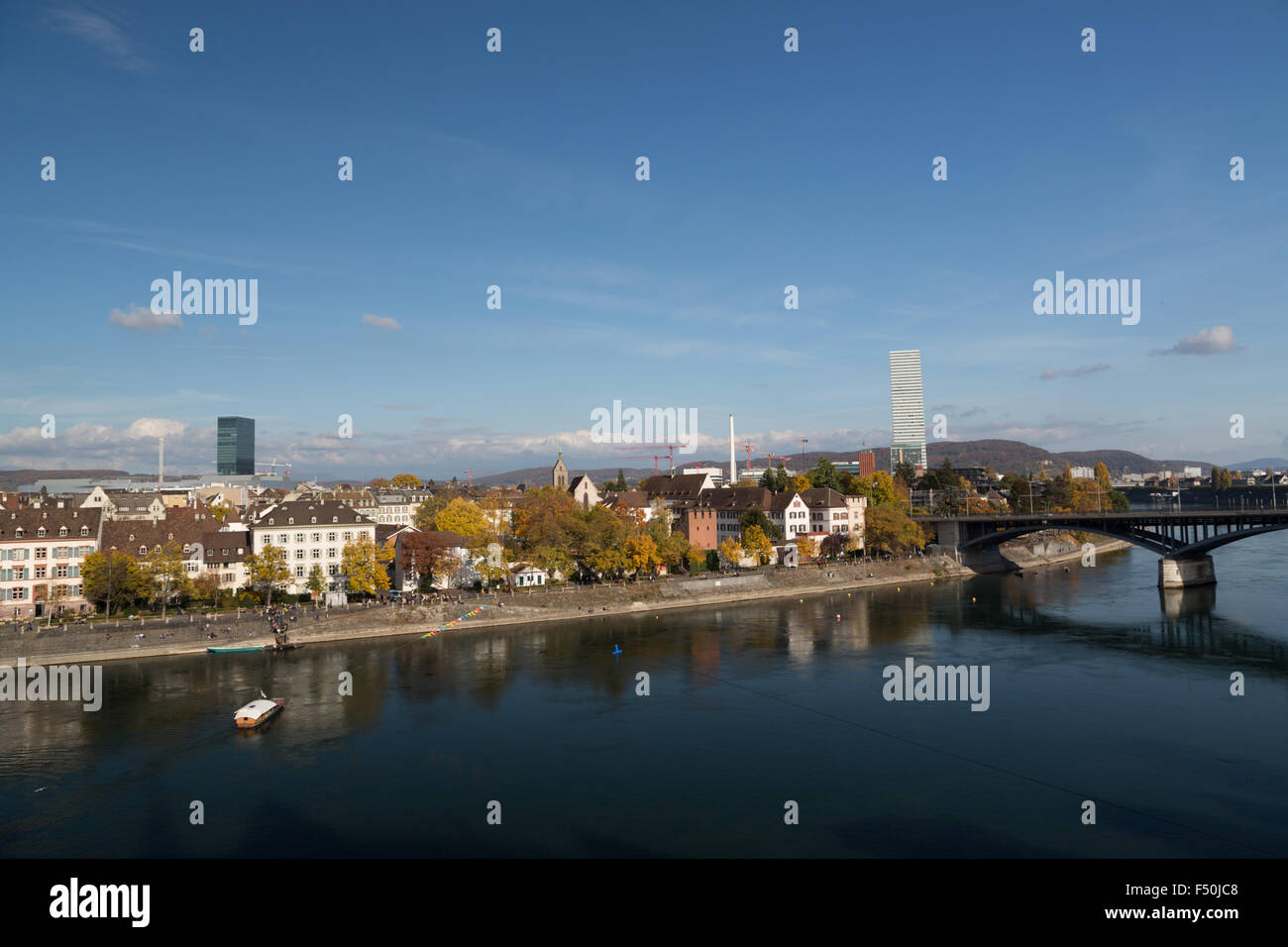 A photograph of Basel on the Rhine River in Switzerland in Autumn ...