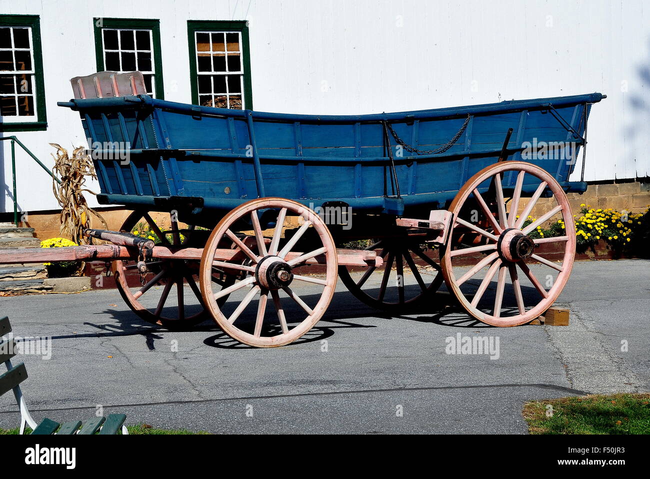 Lancaster, Pennsylvania: Wooden Amish farm wagon with large wheels at ...
