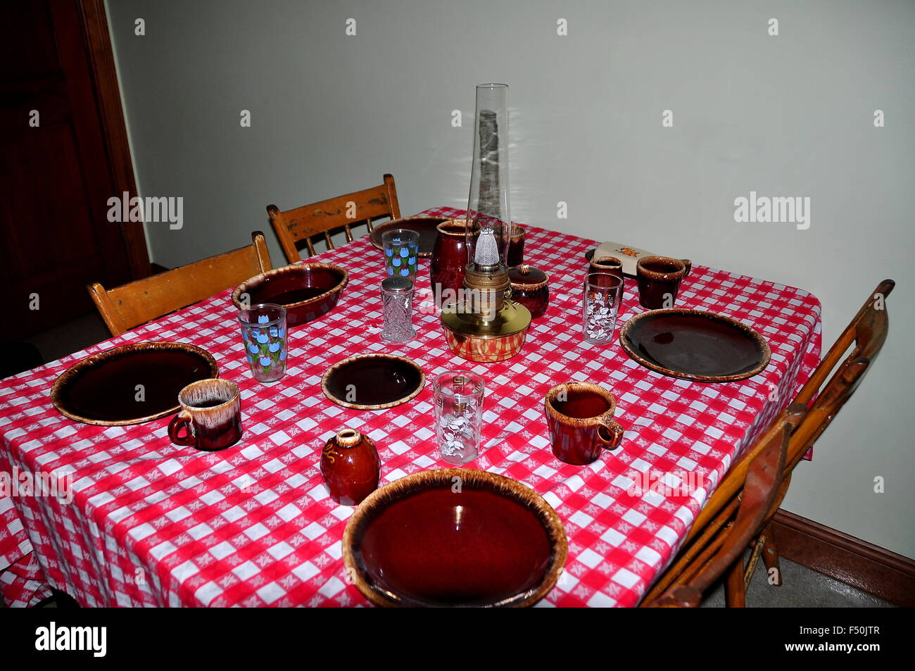 Lancaster, Pennsylvania: Typical Amish kitchen table with dinnerware at ...