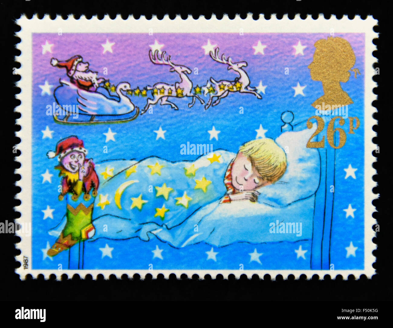 Postage stamp. Great Britain. Queen Elizabeth II. 1987. Christmas ...