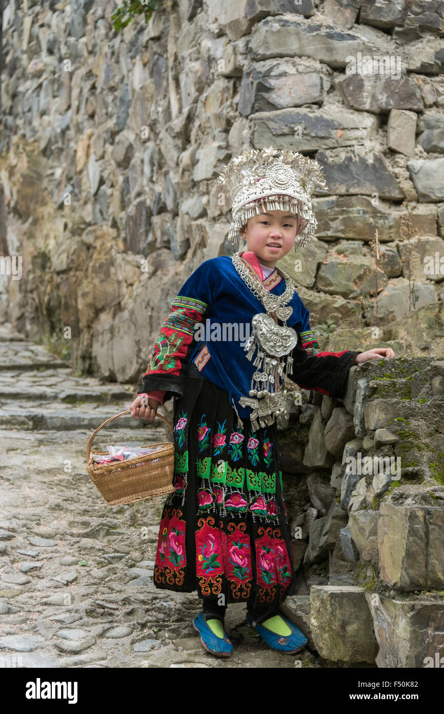 Long Skirt ethnic Miao girl in traditional attire, Langde Shang Miao ...
