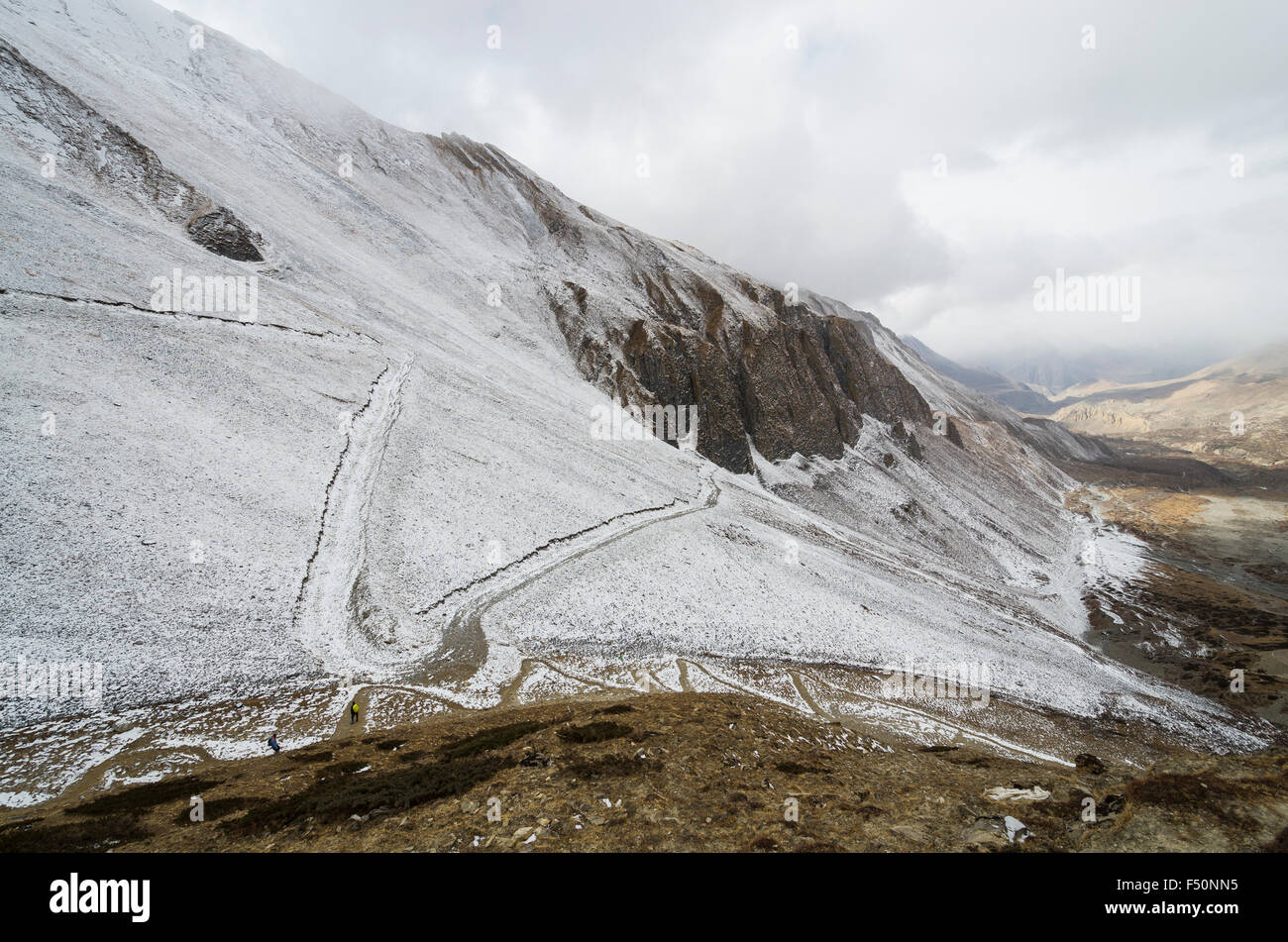 Looking down to Muktinath from below Thorong Thorong La Pass (5416 m ...