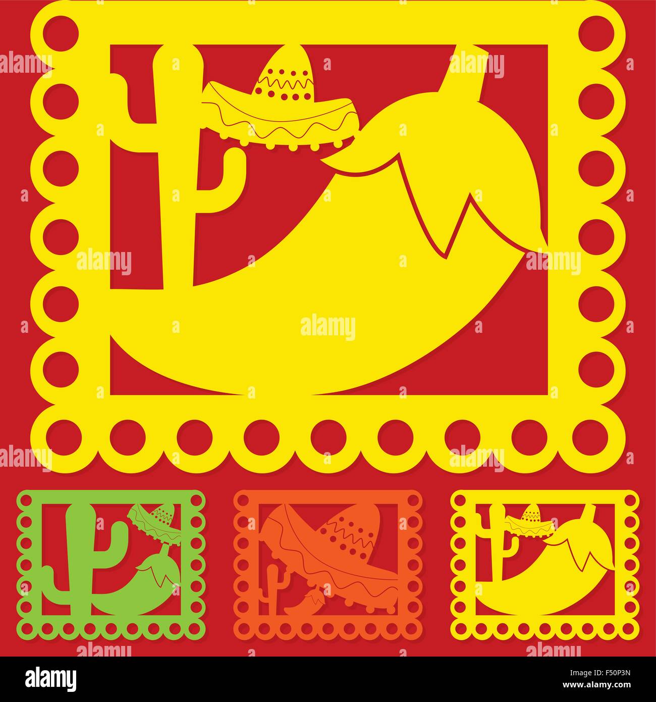 Mexican 'papel picado' (Paper flag decoration) set in vector format ...