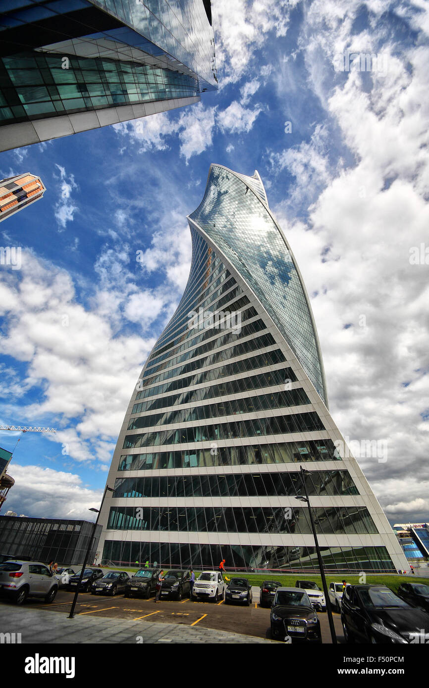 Evolution tower in the Moscow International Business Center on a cloudy ...