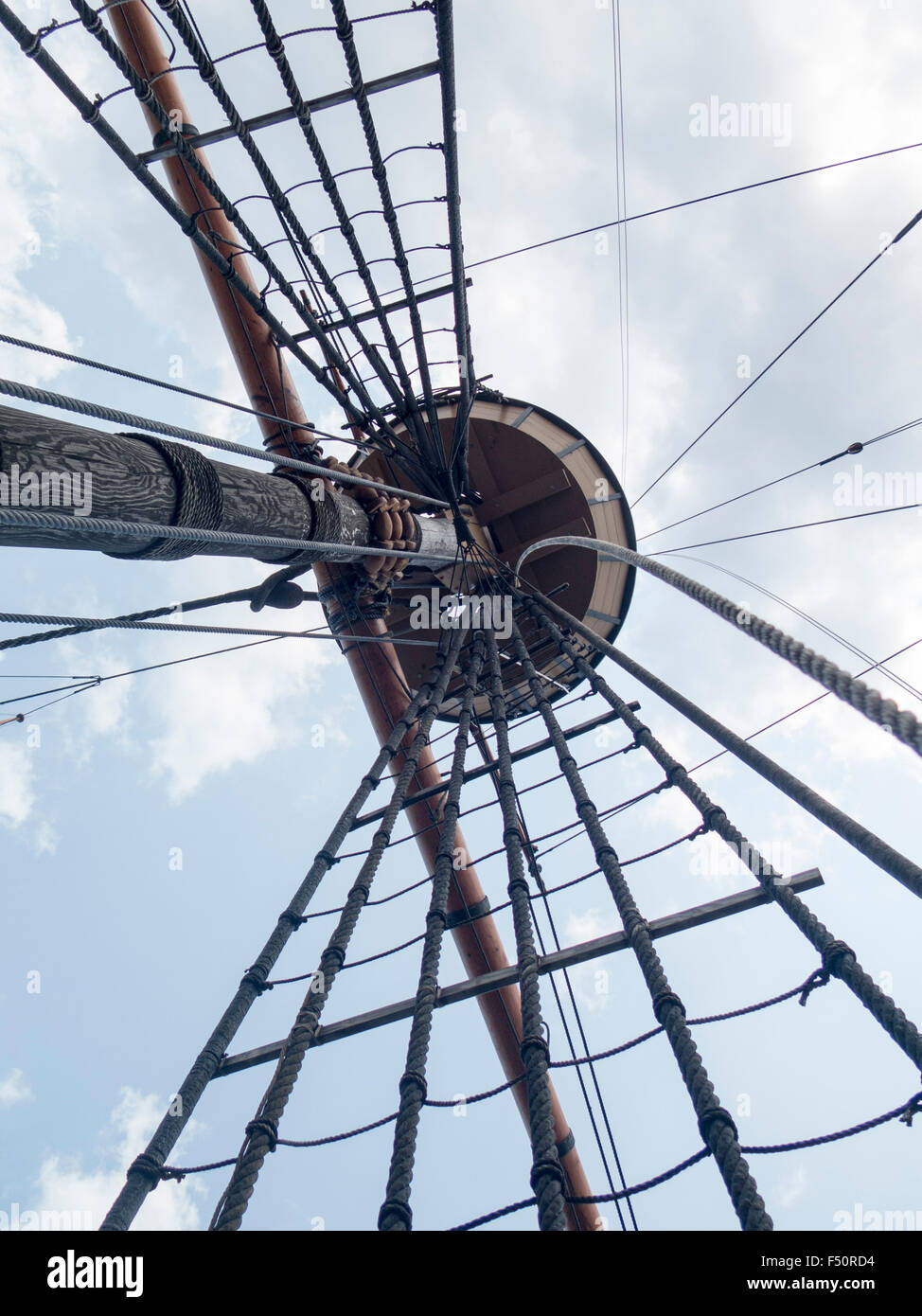 Tower and rigging on Mayflower II; replica of the 17th-century ship ...