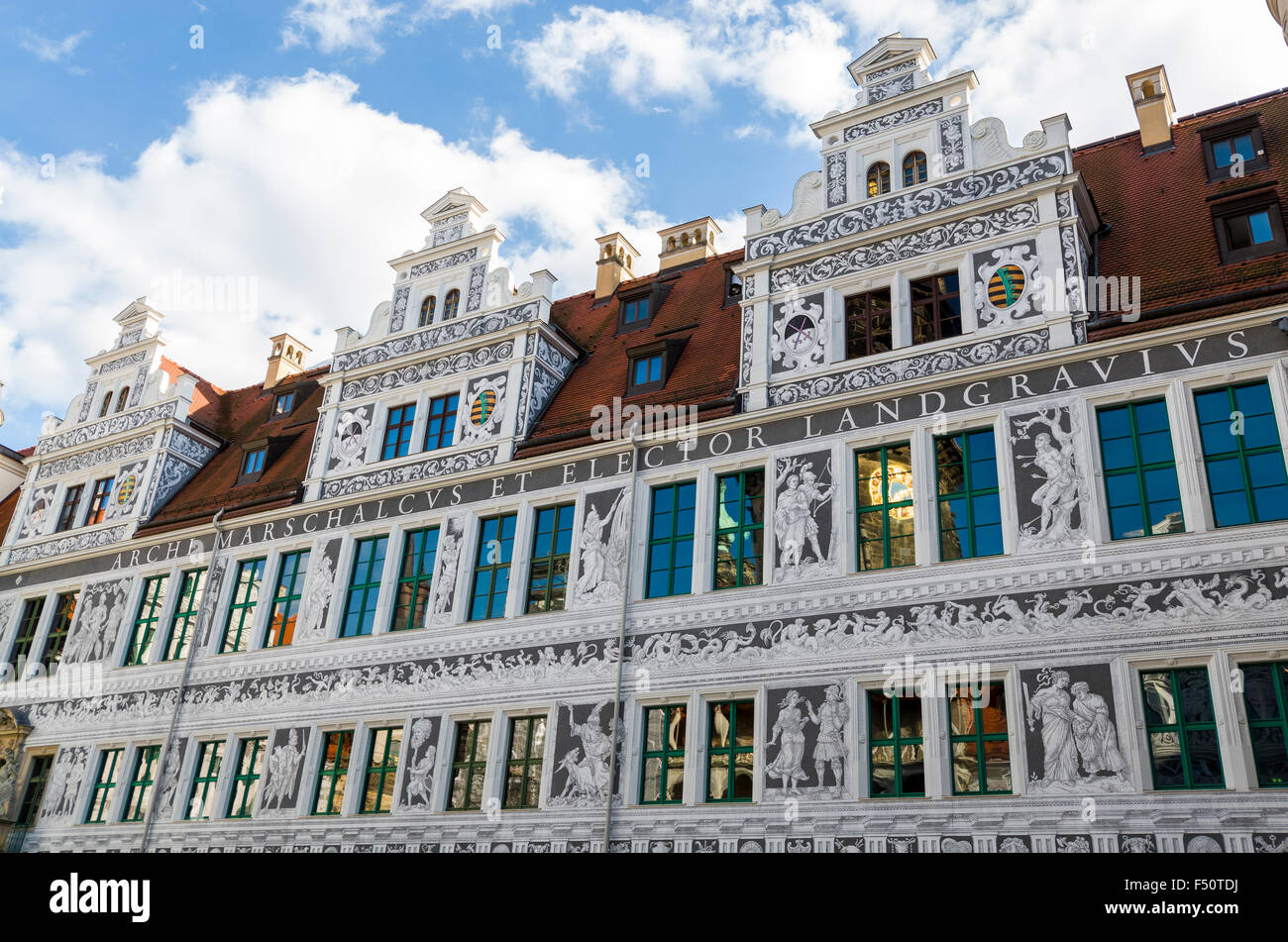 Facade of an open air inner courtyard of Dresden castle, the ...