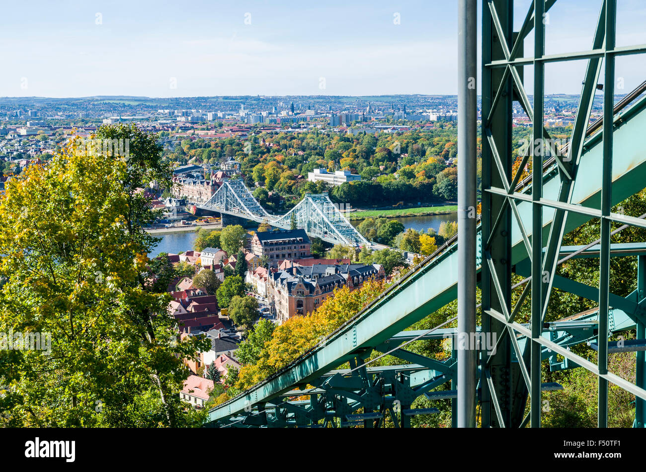 Hillstation of a cabin lift high above bridge Blue Wonder Bridge ...