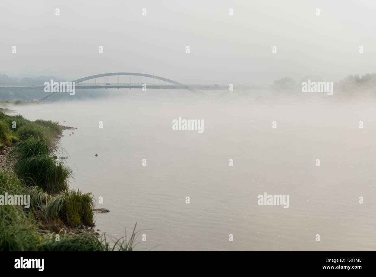 The new bridge Waldschlößchenbrücke is crossing the river Elbe in the ...