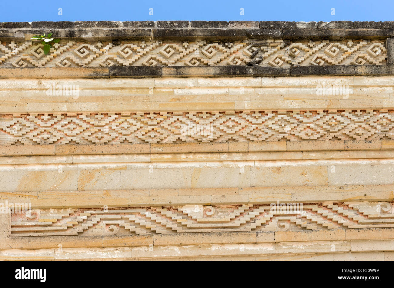 Stonework detail in the Group of Columns, Mitla, Oaxaca, Mexico Stock ...
