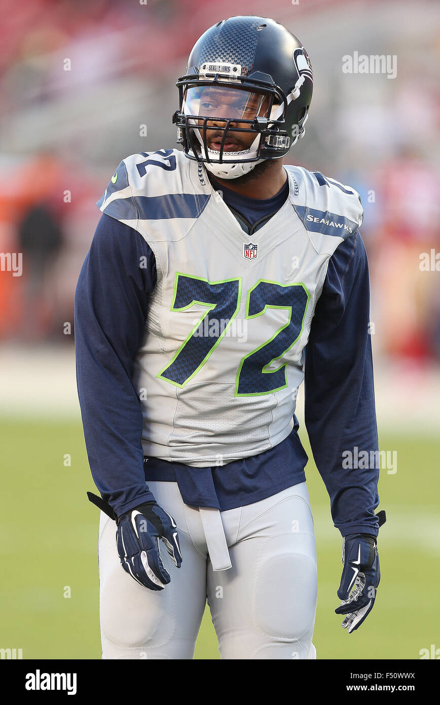 Santa Clara, CA. 22nd Oct, 2015. Seattle defensive end Michael Bennett ...
