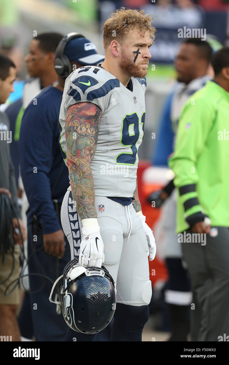 Santa Clara, CA. 22nd Oct, 2015. Seattle defensive end Cassius Marsh ...