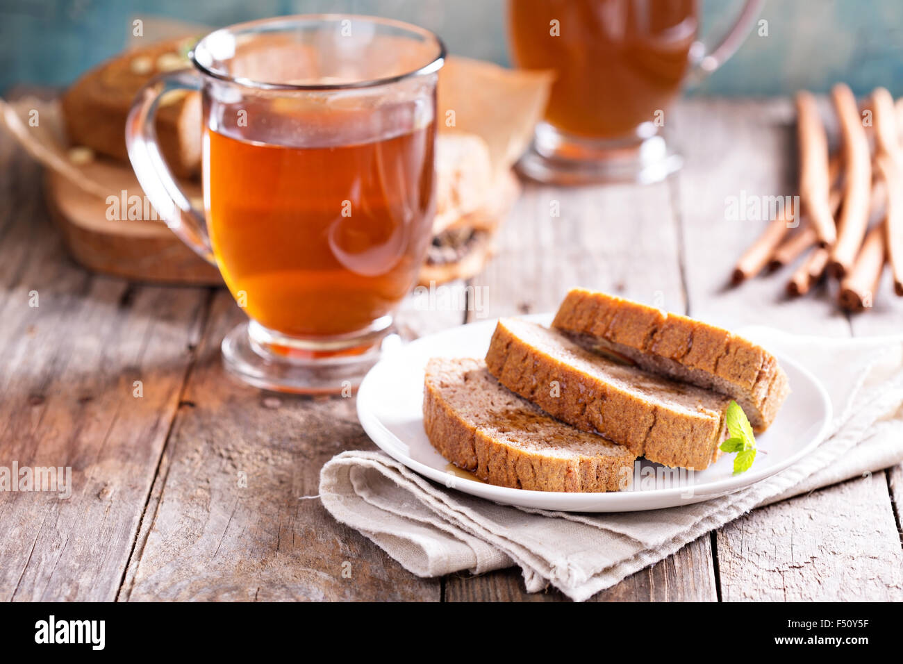 Gingerbread warm and spicy loaf cake with hot tea Stock Photo - Alamy