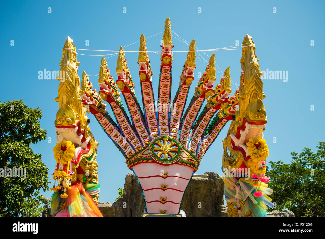 9 headed serpent in Thailand temple, belief Stock Photo - Alamy