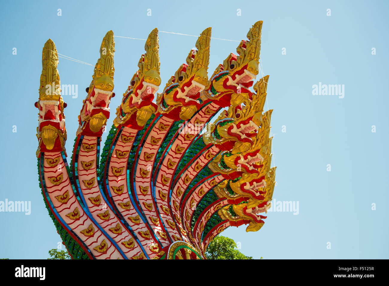 9 headed serpent in Thailand temple, belief Stock Photo - Alamy