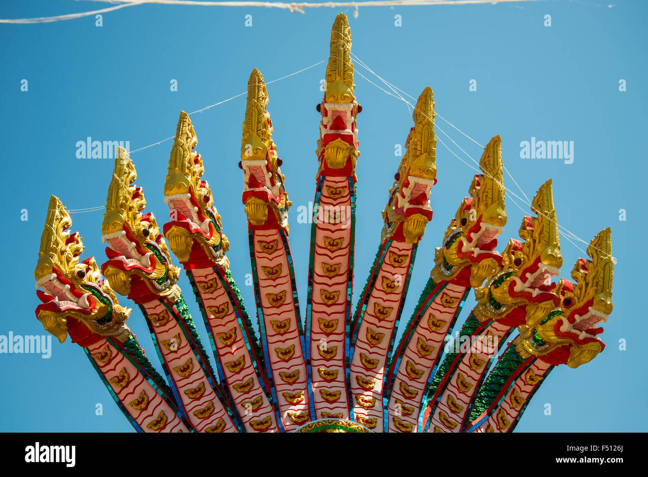 9 headed serpent in Thailand temple, belief Stock Photo - Alamy