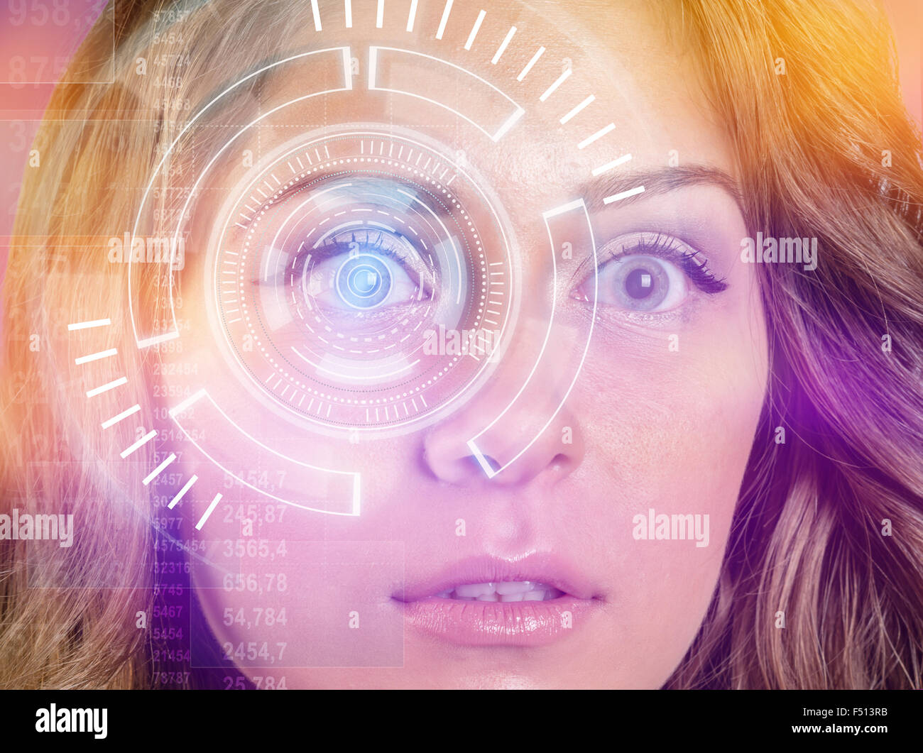 Modern cyber woman looking circle technology eye Stock Photo - Alamy