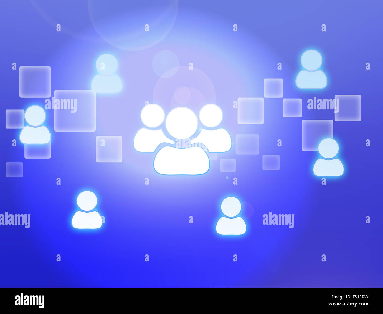 Icon of team with leader on glow blue background Stock Photo - Alamy