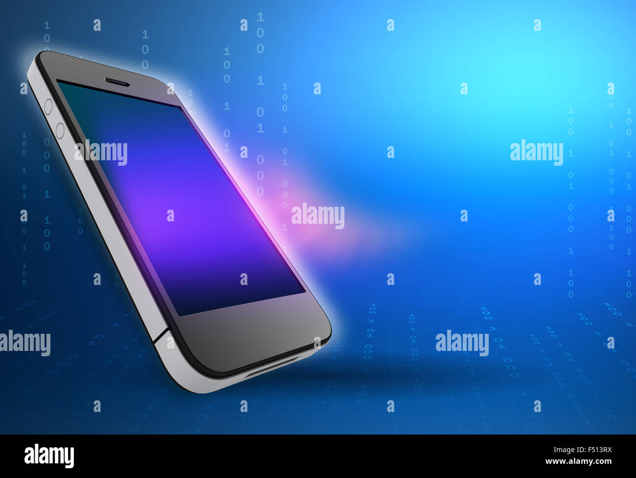 mobile phone with a glossy screen on blue background Stock Photo - Alamy