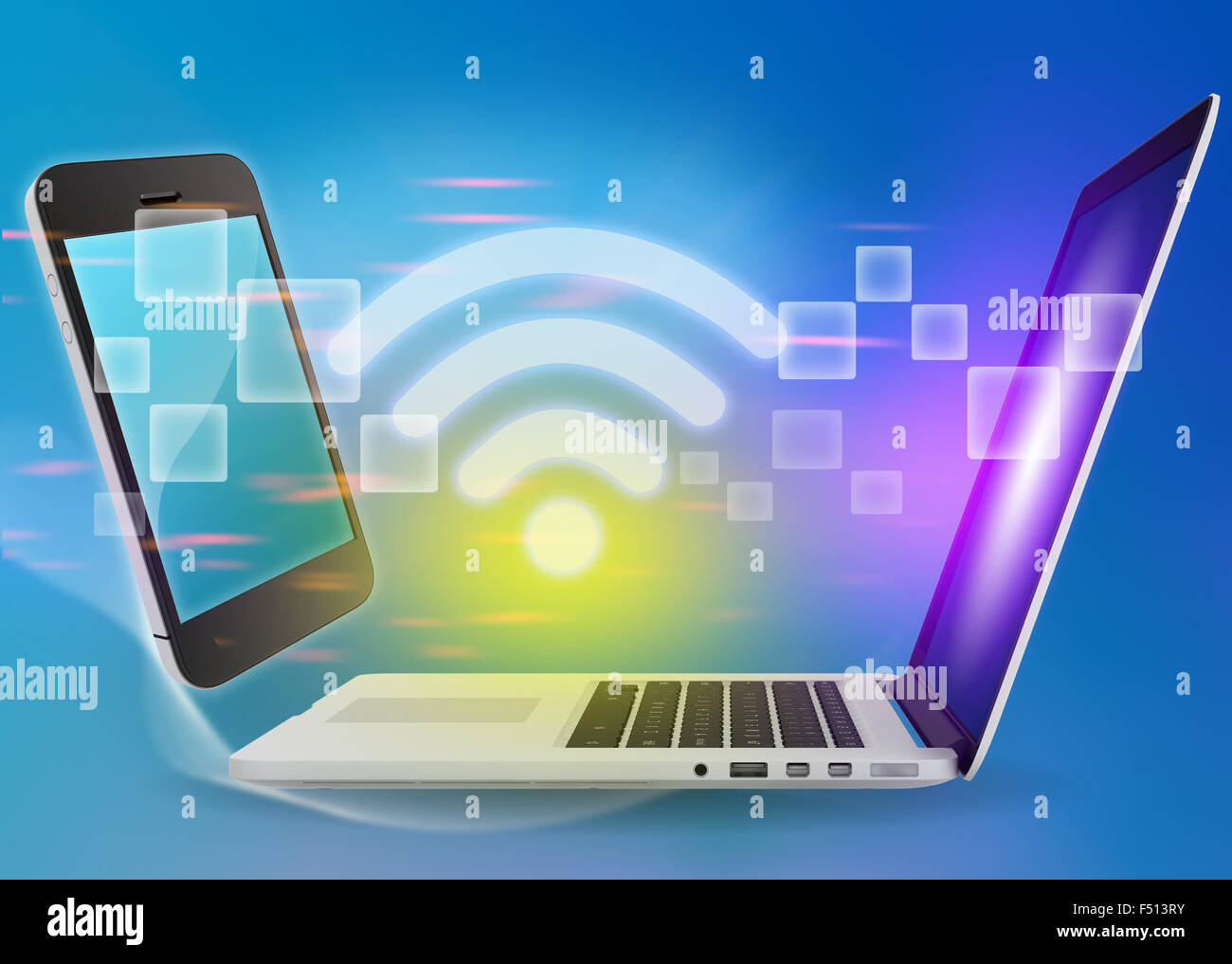 Digital illustration of laptop and phone icon wi-fi Stock Photo - Alamy