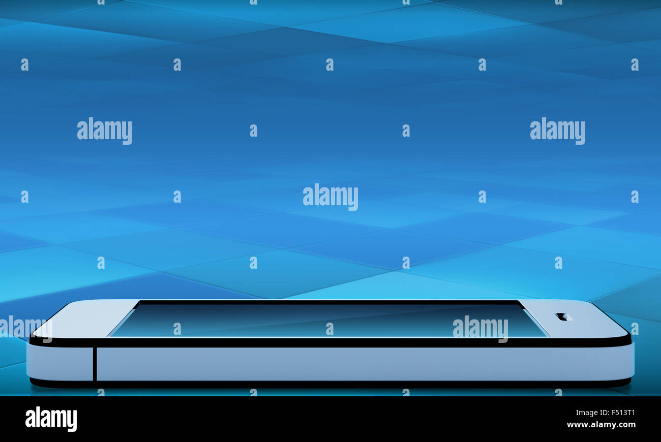 mobile phone with a glossy screen on blue background Stock Photo - Alamy