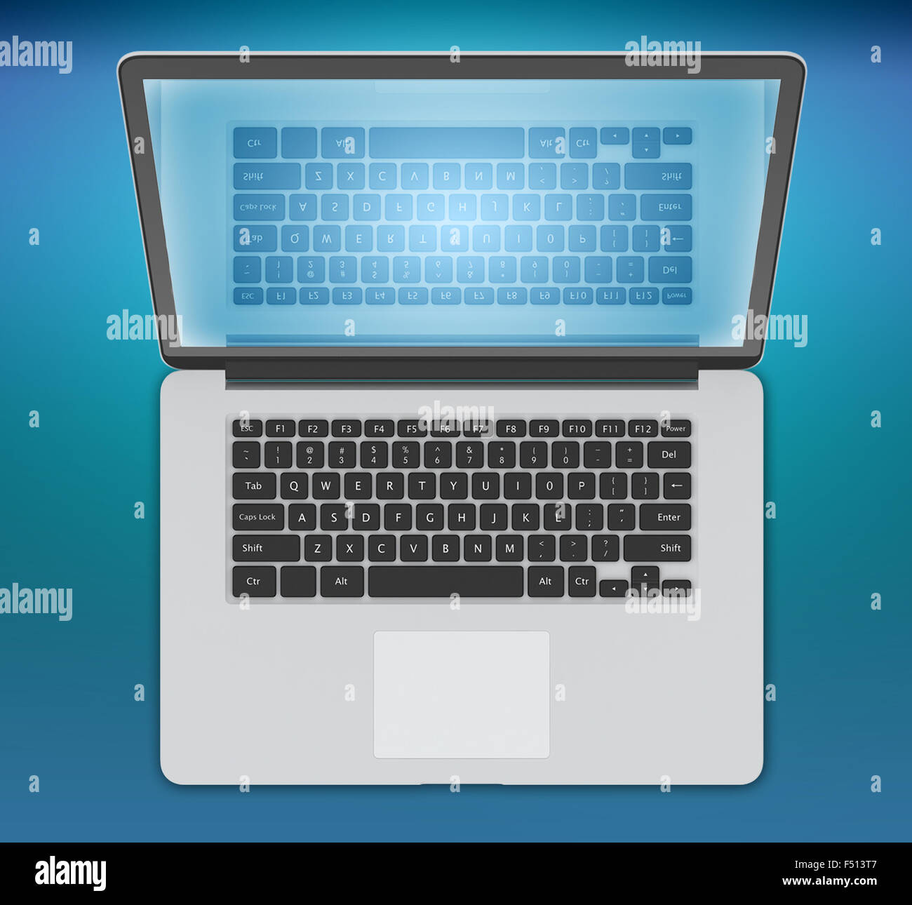 illustration of laptop on blue background Stock Photo - Alamy