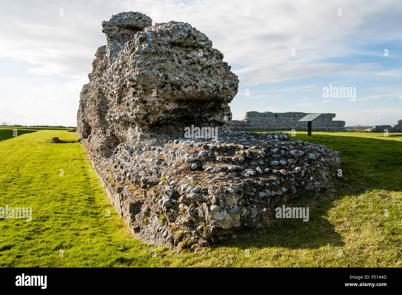 England, Richborough Roman Saxon Shore fort. Ruins of 3th century thick ...
