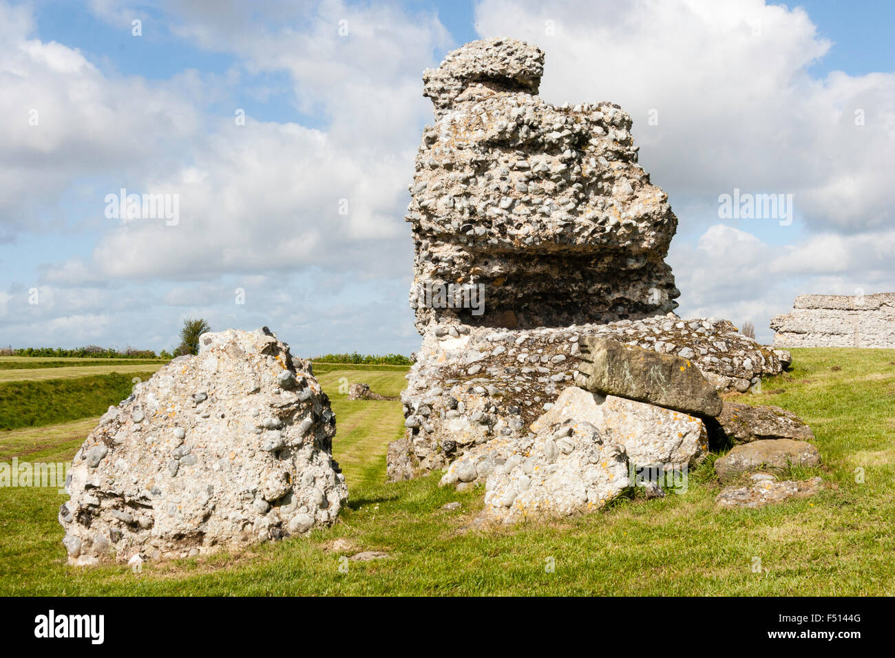 England, Richborough Roman Saxon Shore fort. Ruins of 3th century thick ...