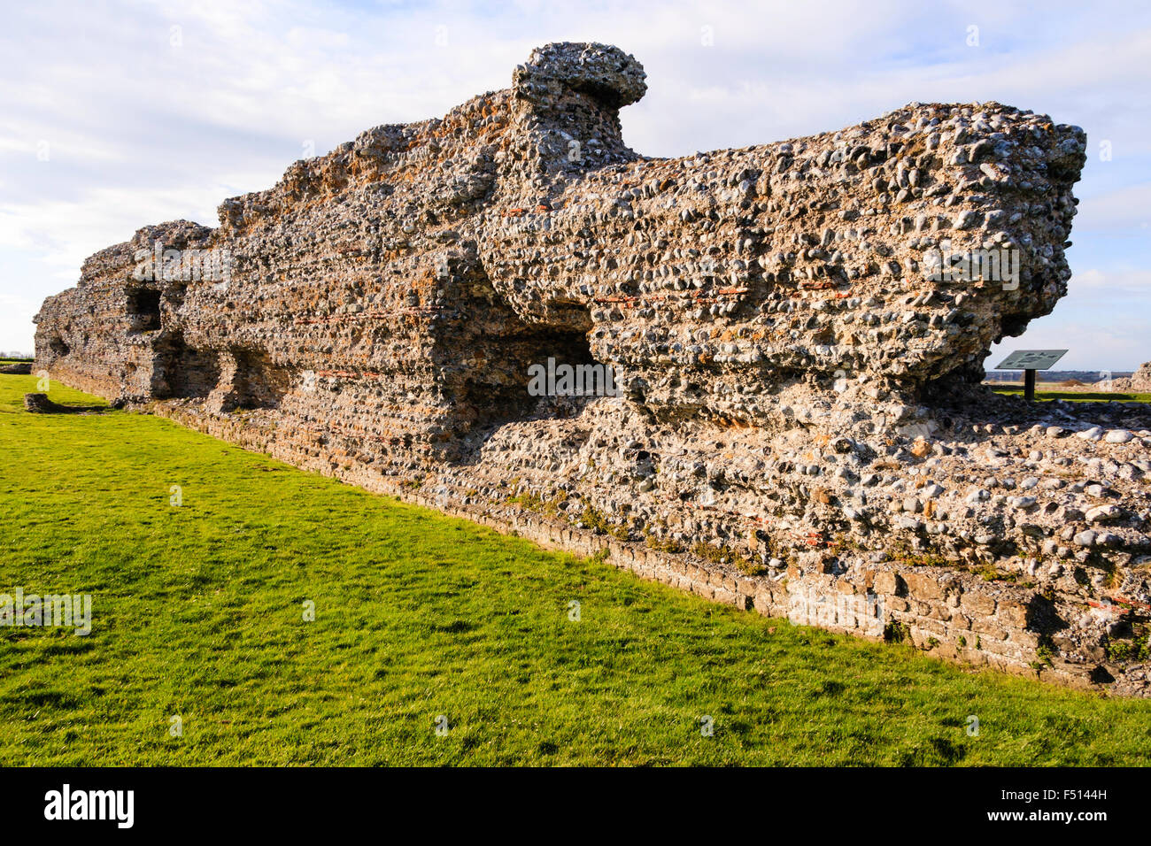 England, Richborough Roman Saxon Shore fort. Ruins of 3th century thick ...