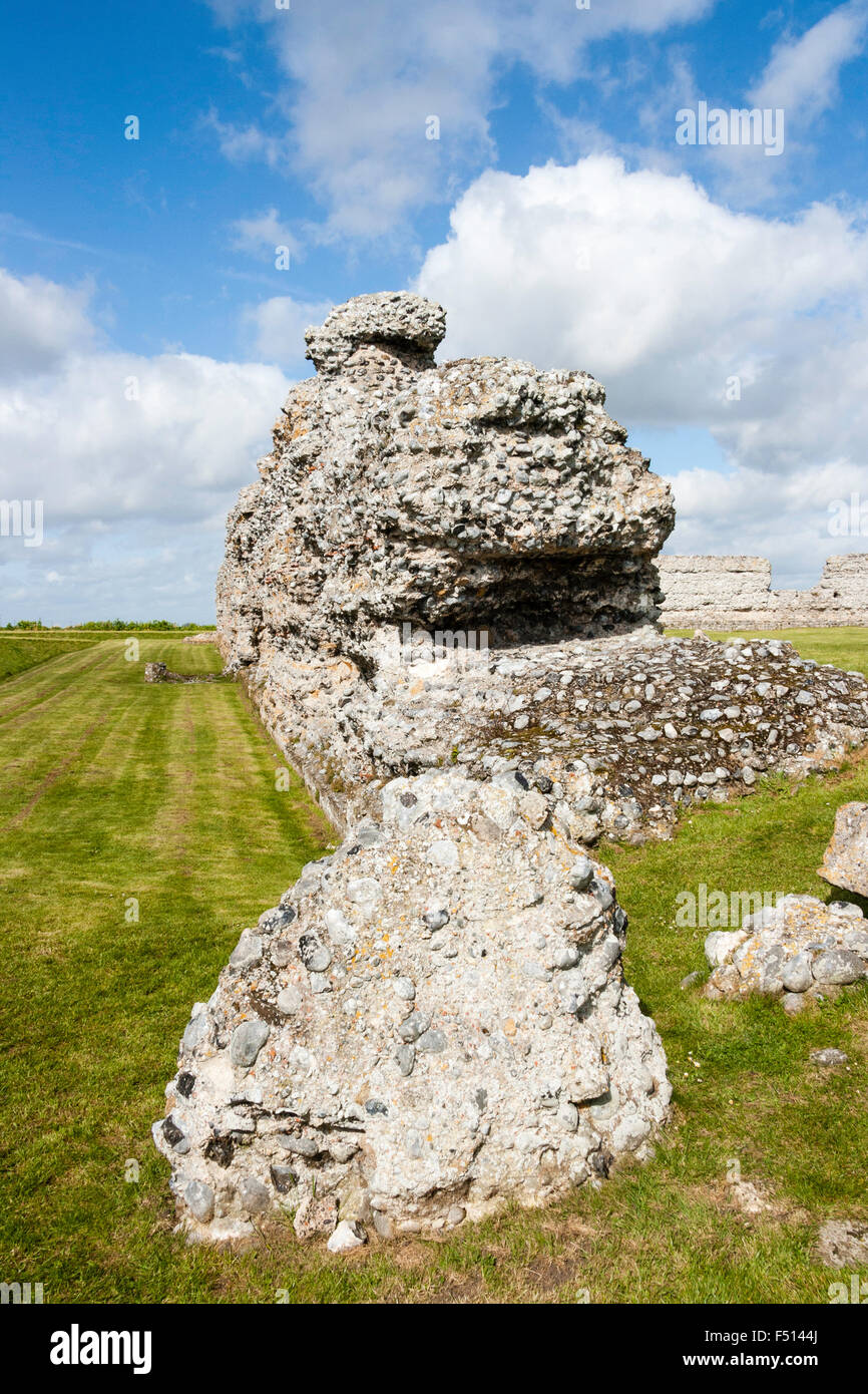 England, Richborough Roman Saxon Shore fort. Ruins of 3th century thick ...