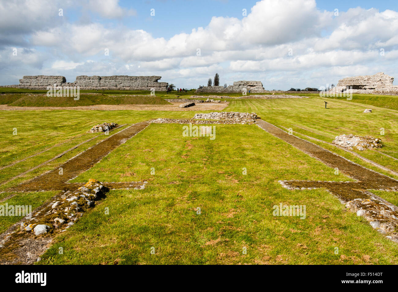 England, Richborough Roman Saxon Shore castle, fort. View of interior ...
