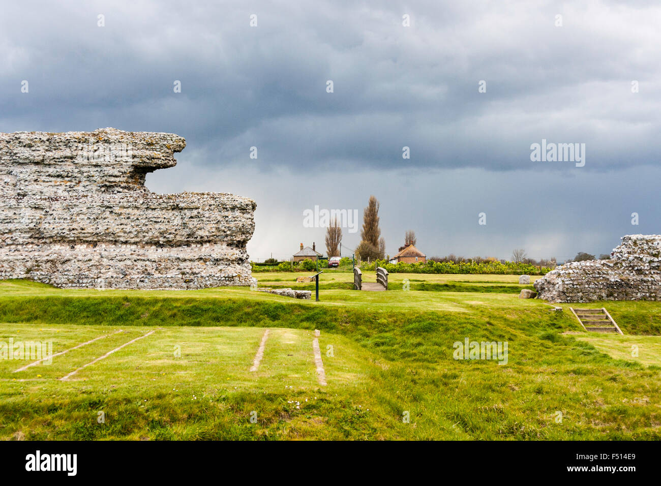 England, Richborough Roman Saxon Shore castle, fort. Ruins of 4th ...