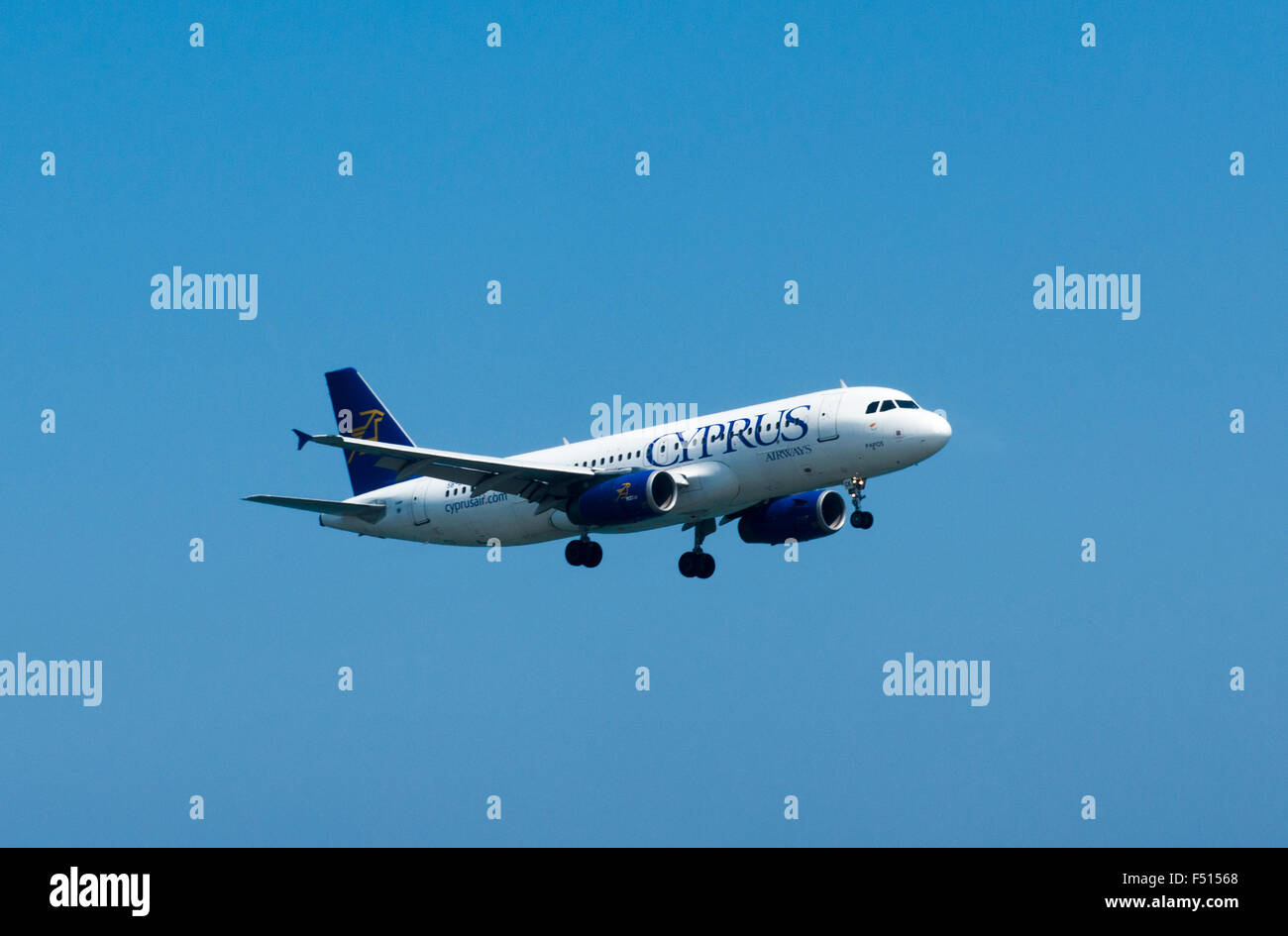 A Cyprus airways airplane descending towards the airport Stock Photo ...