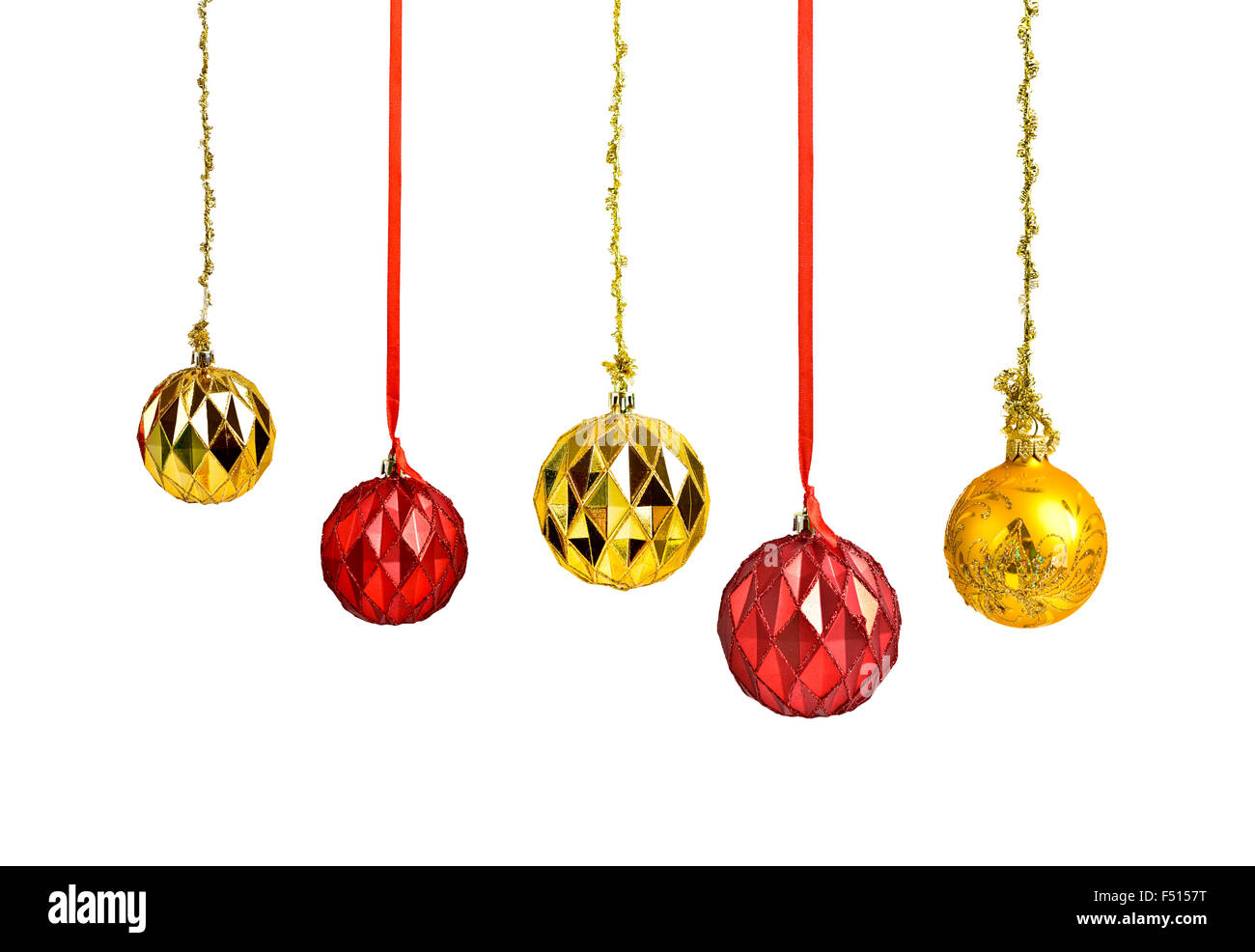Hanging christmas red and golden holiday balls isolated Stock Photo - Alamy