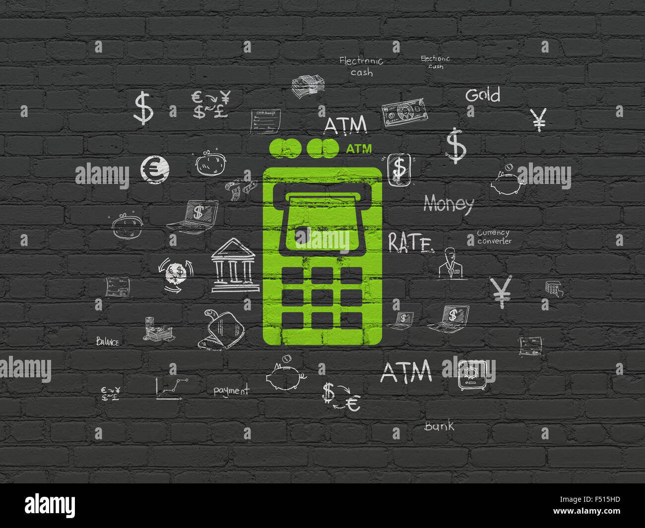 Banking concept: ATM Machine on wall background Stock Photo - Alamy