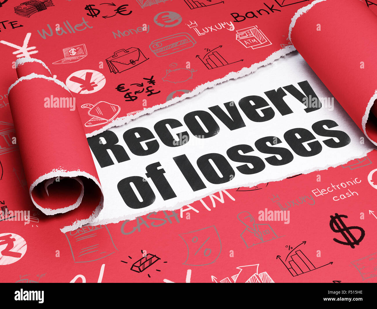 Money concept: black text Recovery Of losses under the piece of torn ...