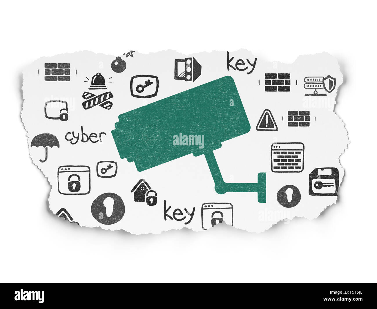 Protection concept: Cctv Camera on Torn Paper background Stock Photo ...