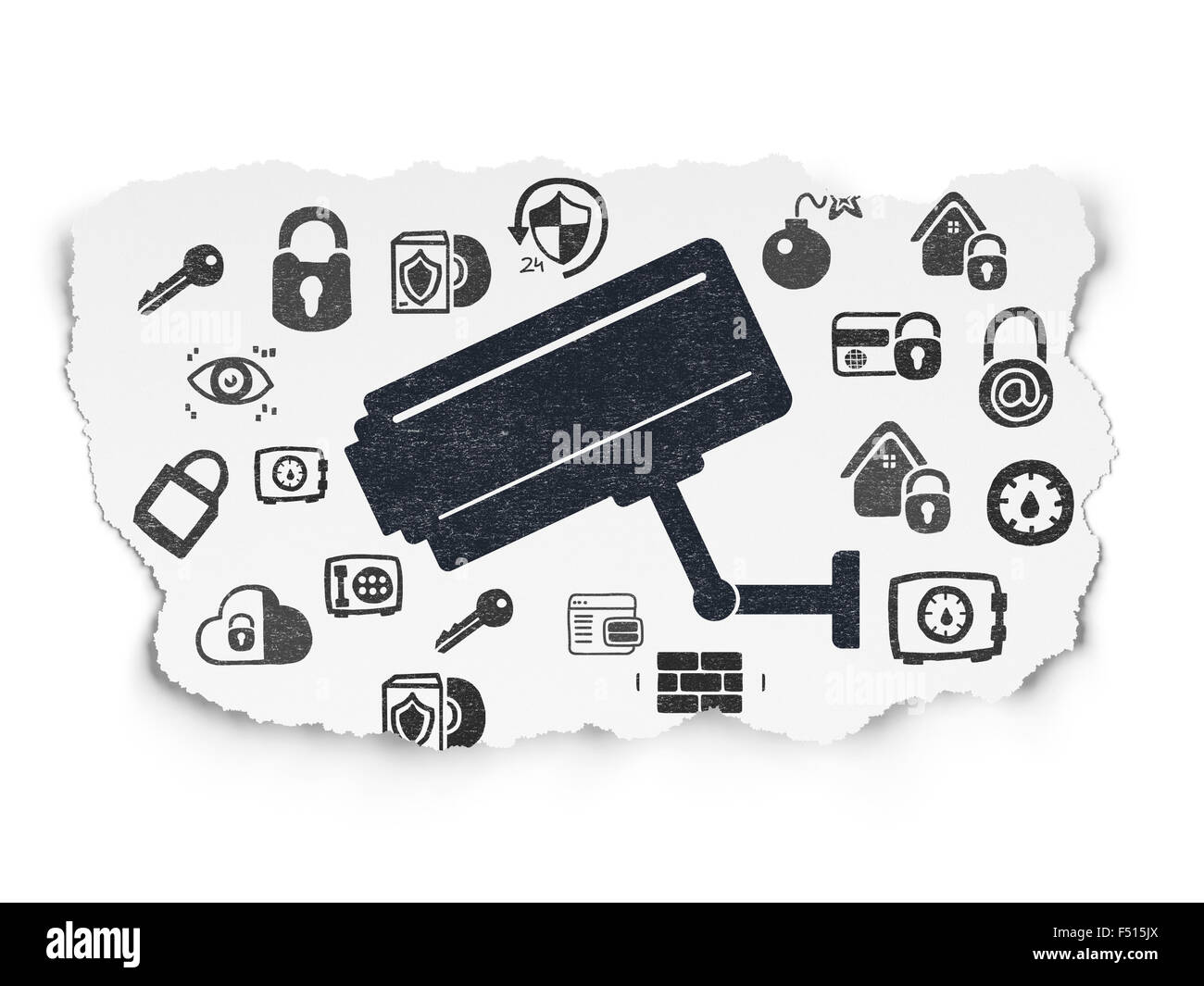 Privacy concept: Cctv Camera on Torn Paper background Stock Photo - Alamy