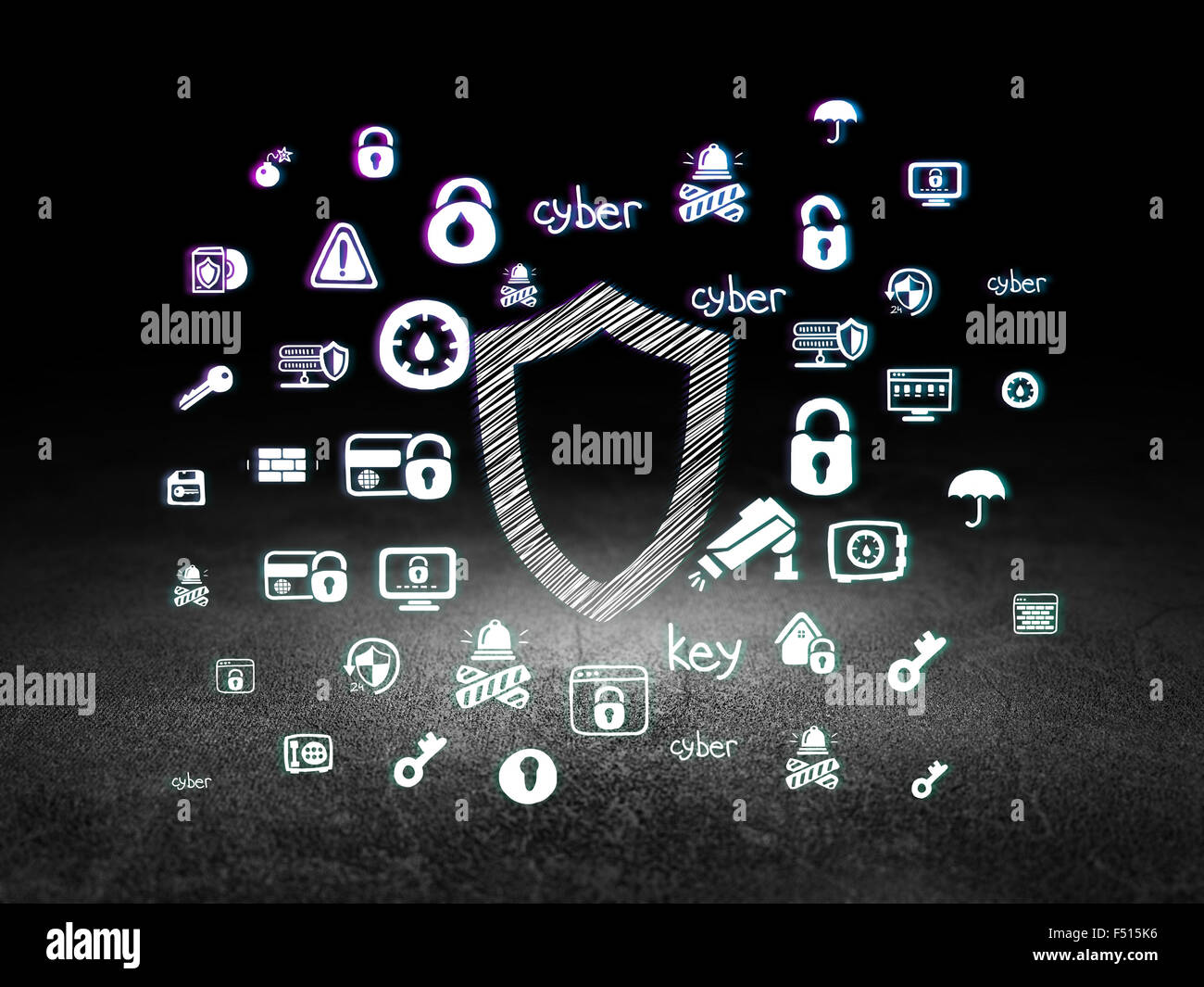 Privacy concept: Contoured Shield in grunge dark room Stock Photo - Alamy