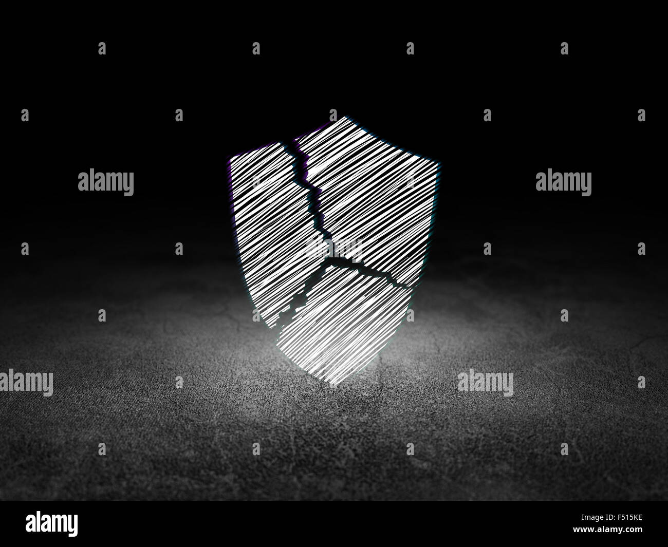 Security concept: Broken Shield in grunge dark room Stock Photo - Alamy