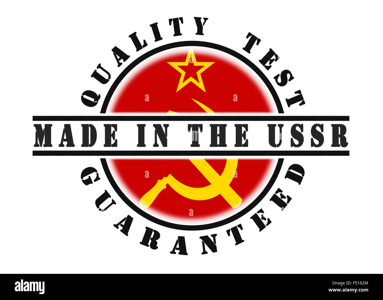 Quality test guaranteed stamp with a national flag inside, USSR Stock ...