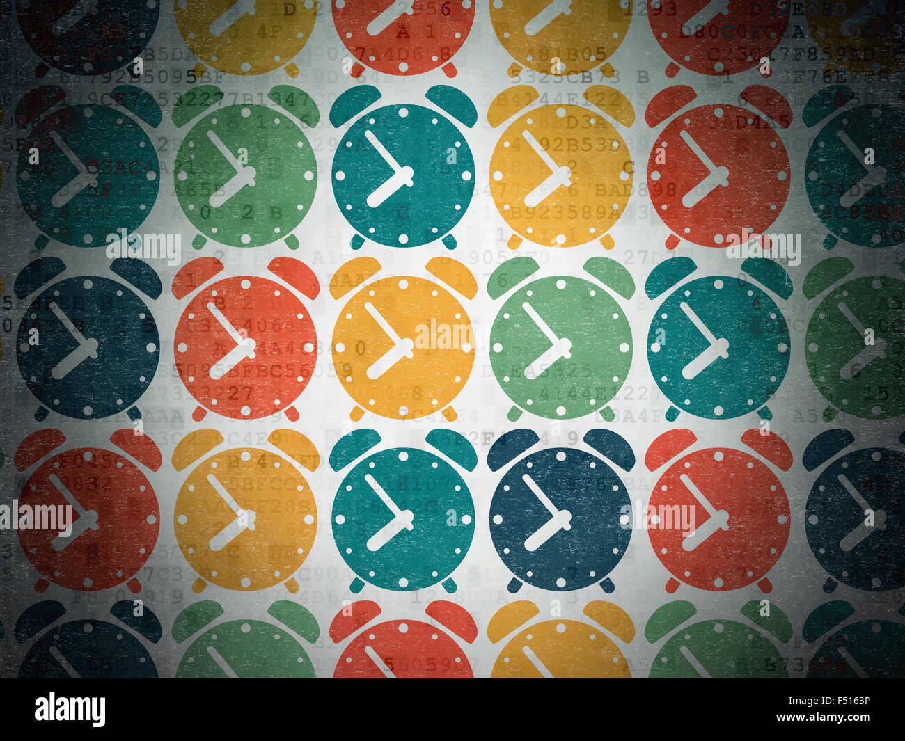 Timeline concept: Alarm Clock icons on Digital Paper background Stock ...