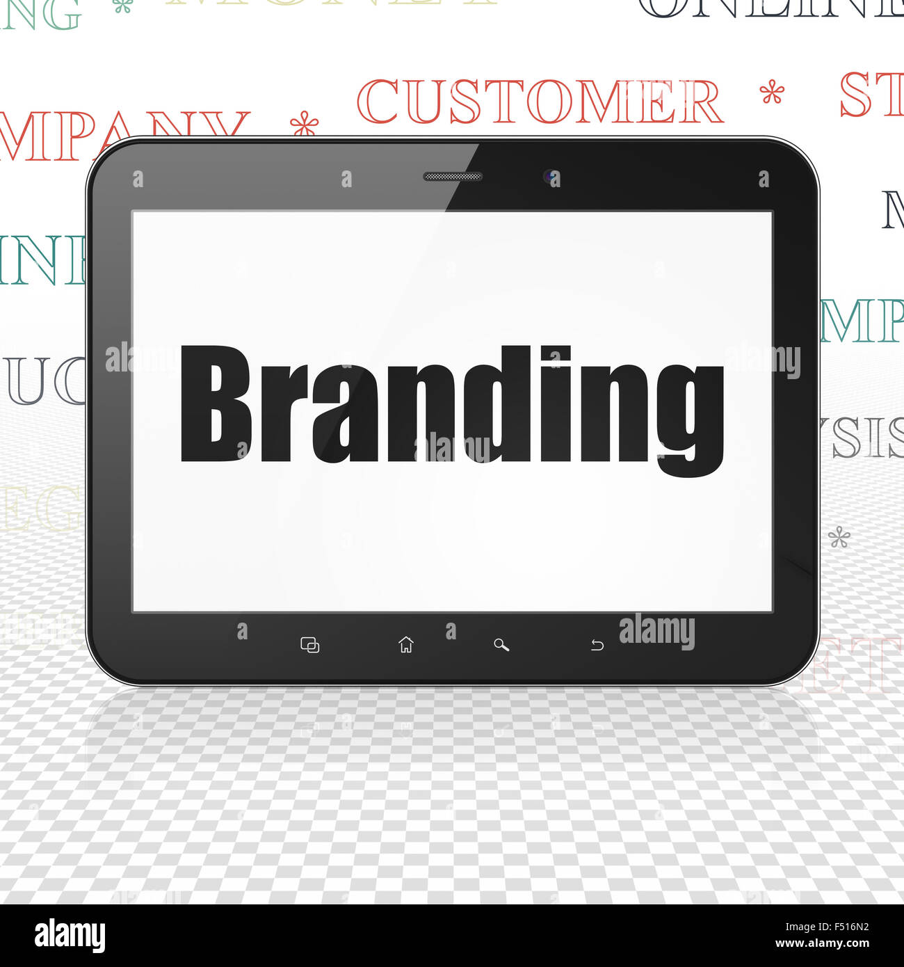 Advertising concept: Tablet Computer with Branding on display Stock ...