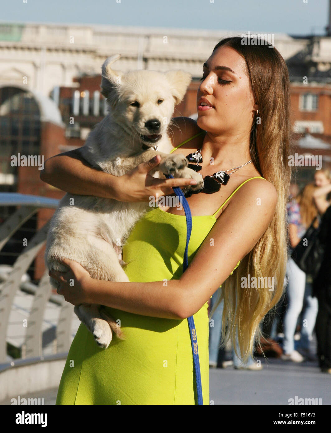 Amber Le Bon attends a photocall on the The Millennium Bridge in London ...