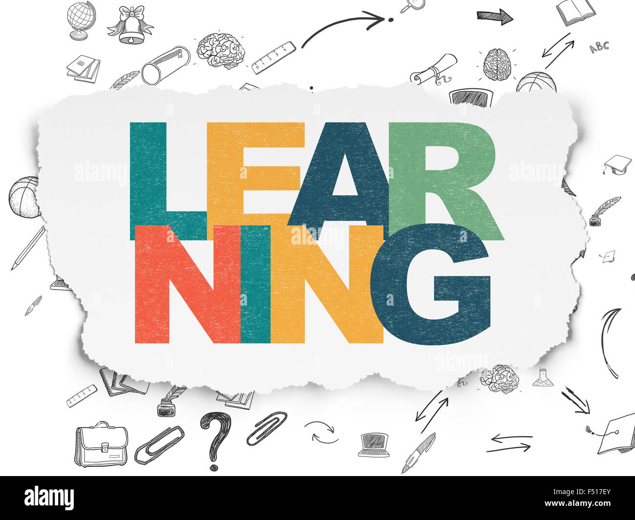 Studying concept: Learning on Torn Paper background Stock Photo - Alamy