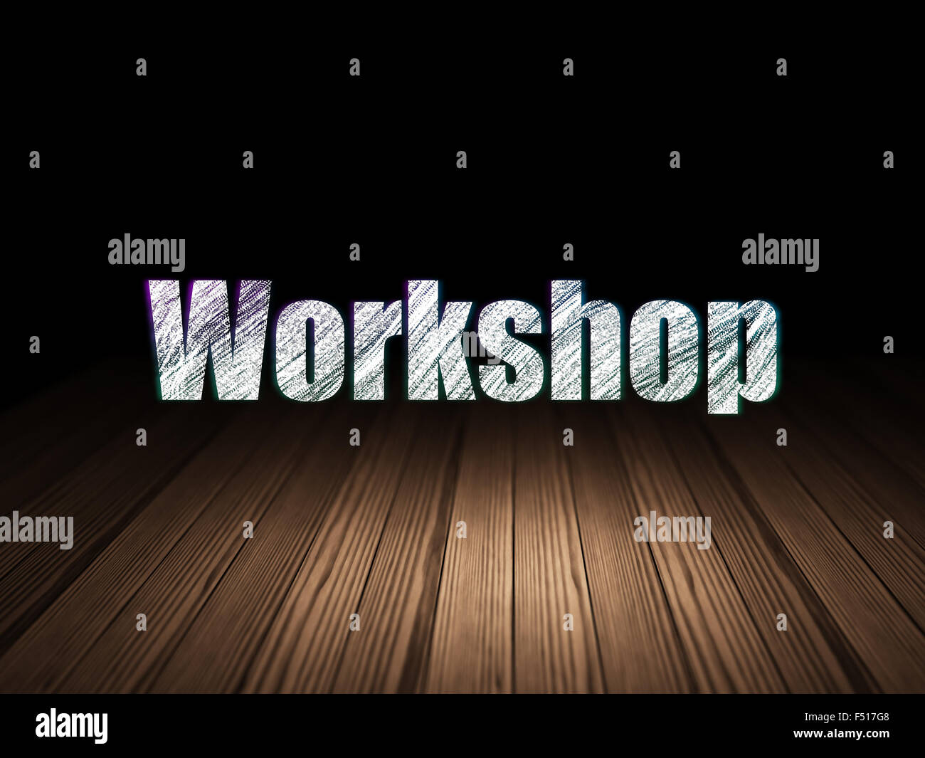 Learning concept: Workshop in grunge dark room Stock Photo - Alamy